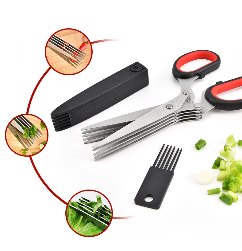 Multifunction Stainless Steel 5 Layer Kitchen Scissors 5 Blades Herb ...