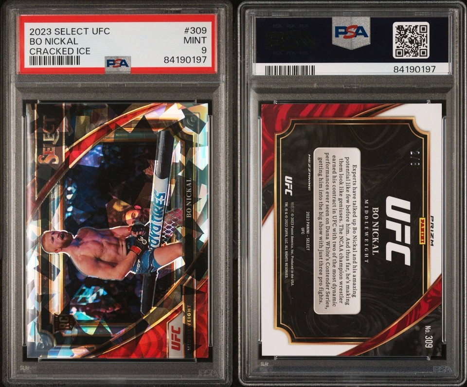 2023 Panini Select UFC Bo Nickal #309 Mezzanine RC Cracked Ice /8 PSA 9 ...