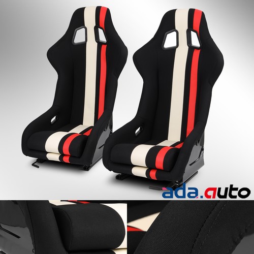 2Pcs Universal Main Black +Red&White Side Bucket PVC Leather Sport ...