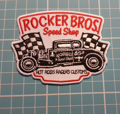 ROCKER BROS SPEED SHOP EMBROIDERED IRON ON PATCH HOT ROD RAT ROD ...