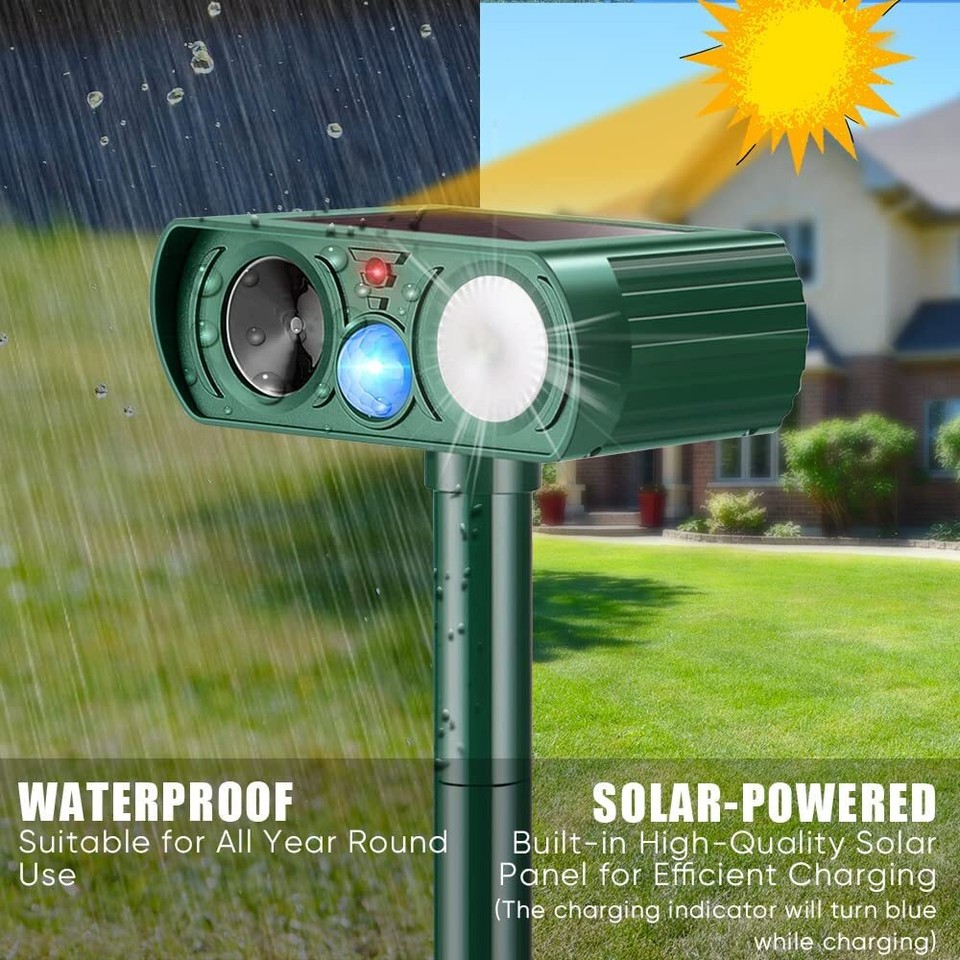 Solar Ultrasonic Bird Repellers Pest Control Scarer Deterrent Fox ...
