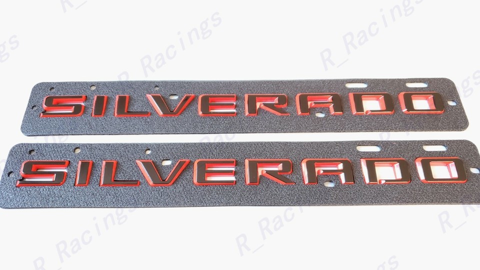2PCS Kit Fender Black Red Silverado Emblem Letters Badge Fit 2019 ...