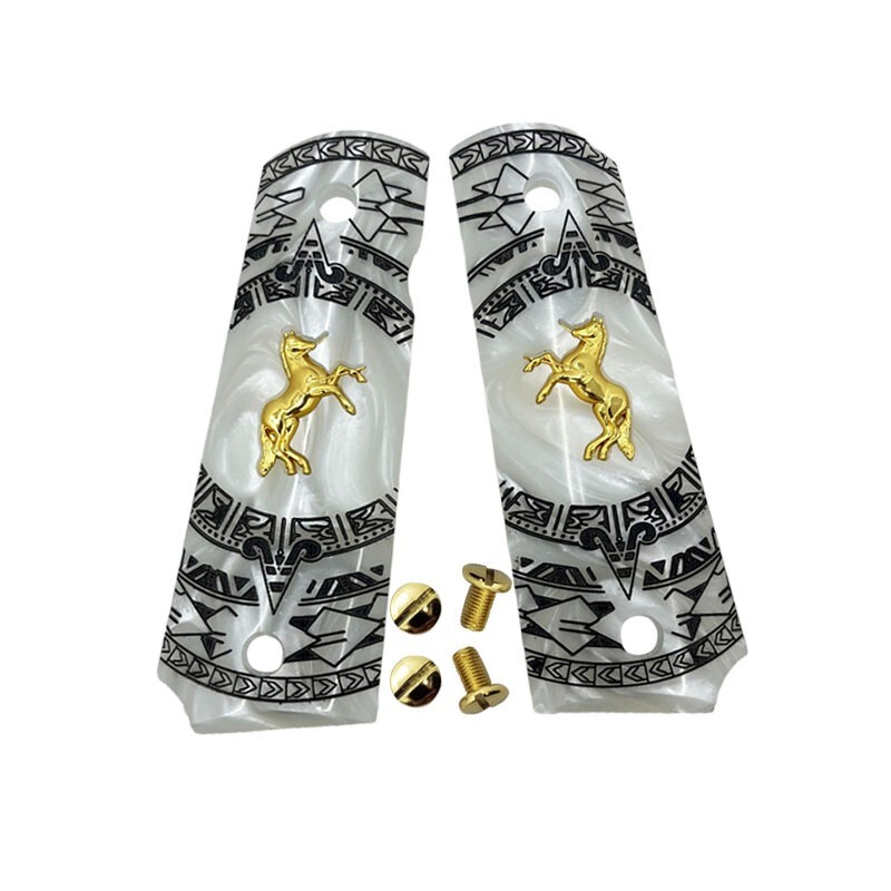 1911 Grips COLT Springfield Pearl Aztec Motif Gold Horse Medallion W ...