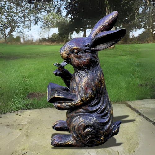 Rabbit Reading Book garden ornament bronze effect figurine decoration ...