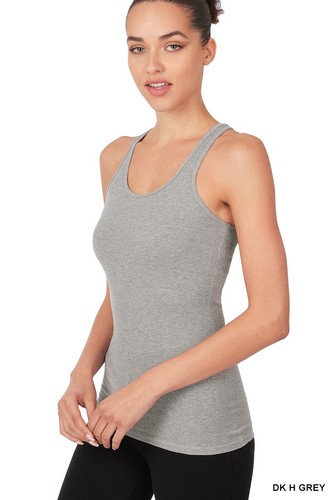 COTTON RIBBED RACERBACK TANK TOP Womens Stretch Long Workout Fitness ...