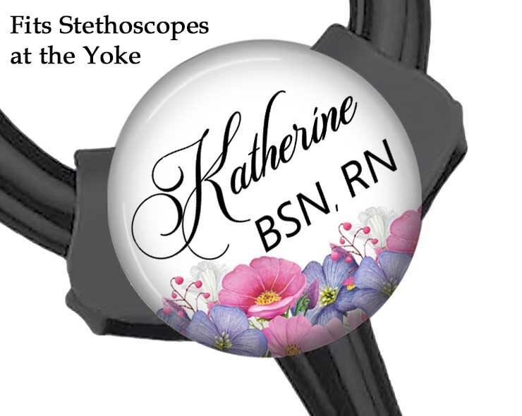 BSN RN Stethoscope Yoke Tag With Pink & Blue Floral Design, T51 | eBay