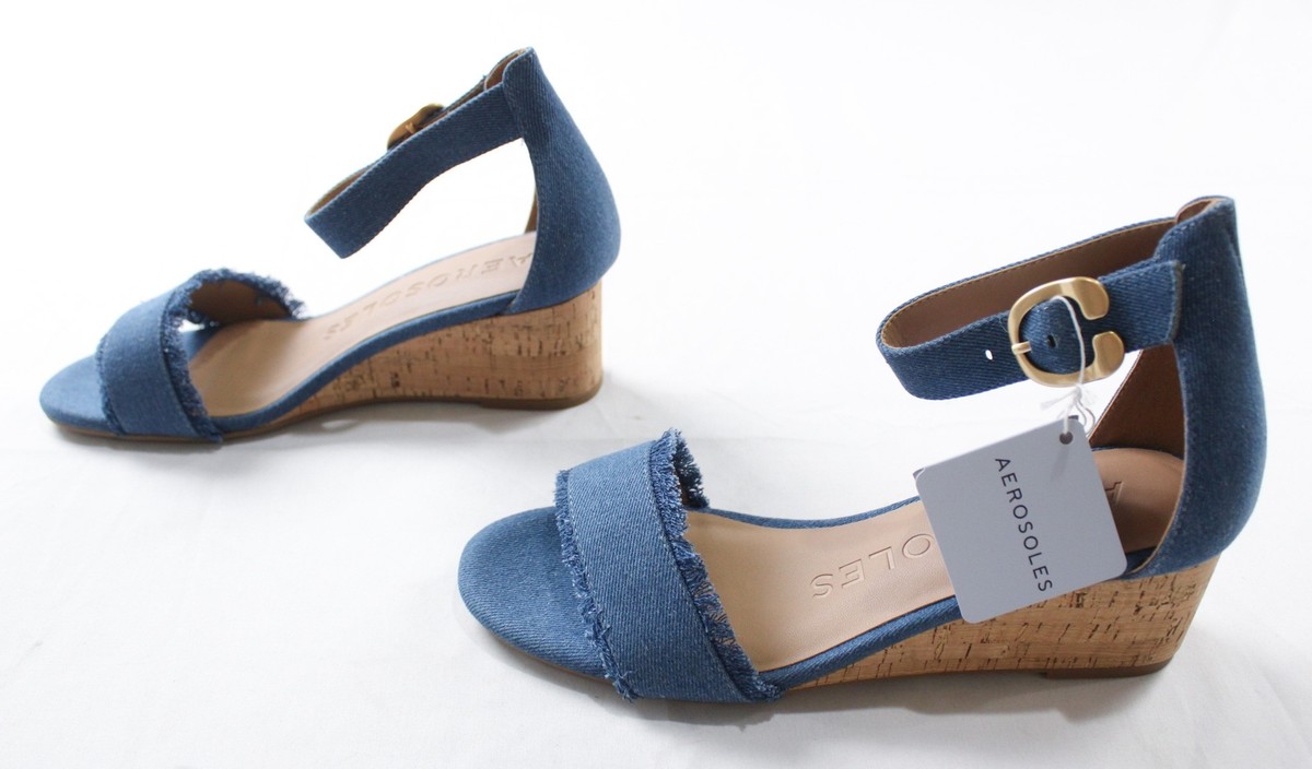Navy Blue Wedge Sandal Ankle Straps SAS Women's Navy Blue Leather
