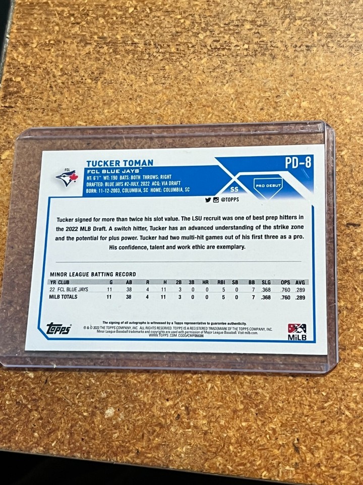 2023 Topps Pro Debut Baseball # PD-8 Tucker Toman Autograph | eBay