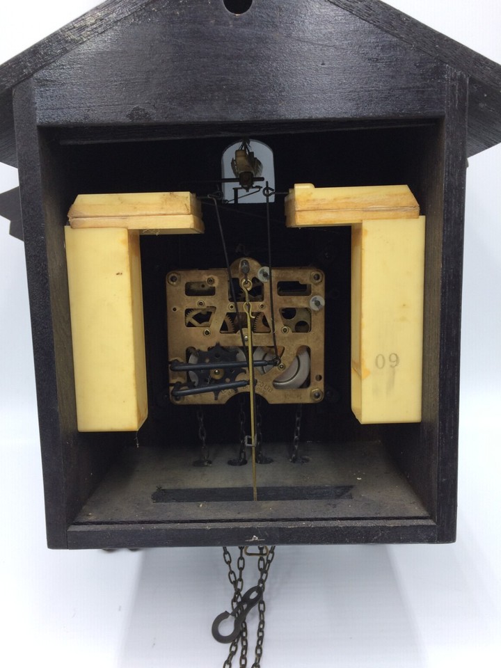 Vintage POPPO Cuckoo Clock Dark Brown Wood Music Box Leaves & Bird ...