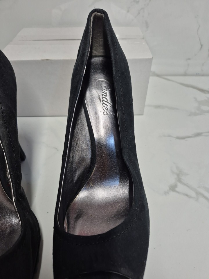 Candies High Heels Women's 10 M Faux Suede Open Toe Black Shoes | eBay
