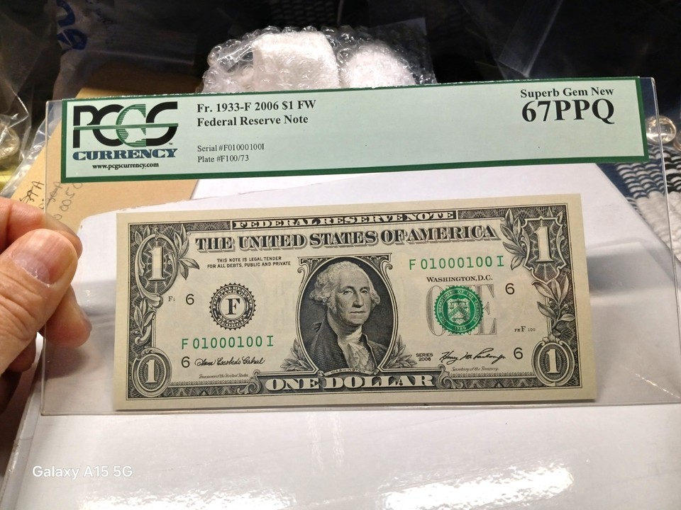 2006 $1 U.S. Note PCGS 67PPQ True Binary Serial 01000100 Fancy # Six of ...