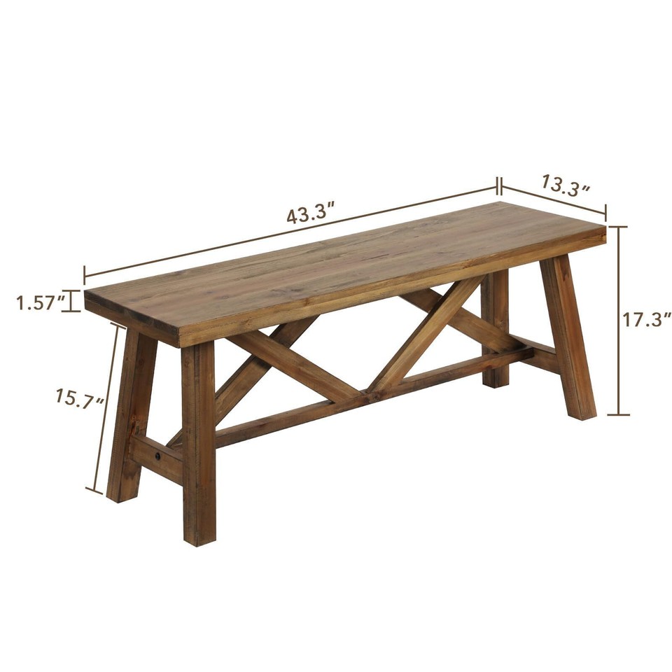 43" Farmhouse Wood Bench Rustic Solid Wood Entryway Bench Seat With ...