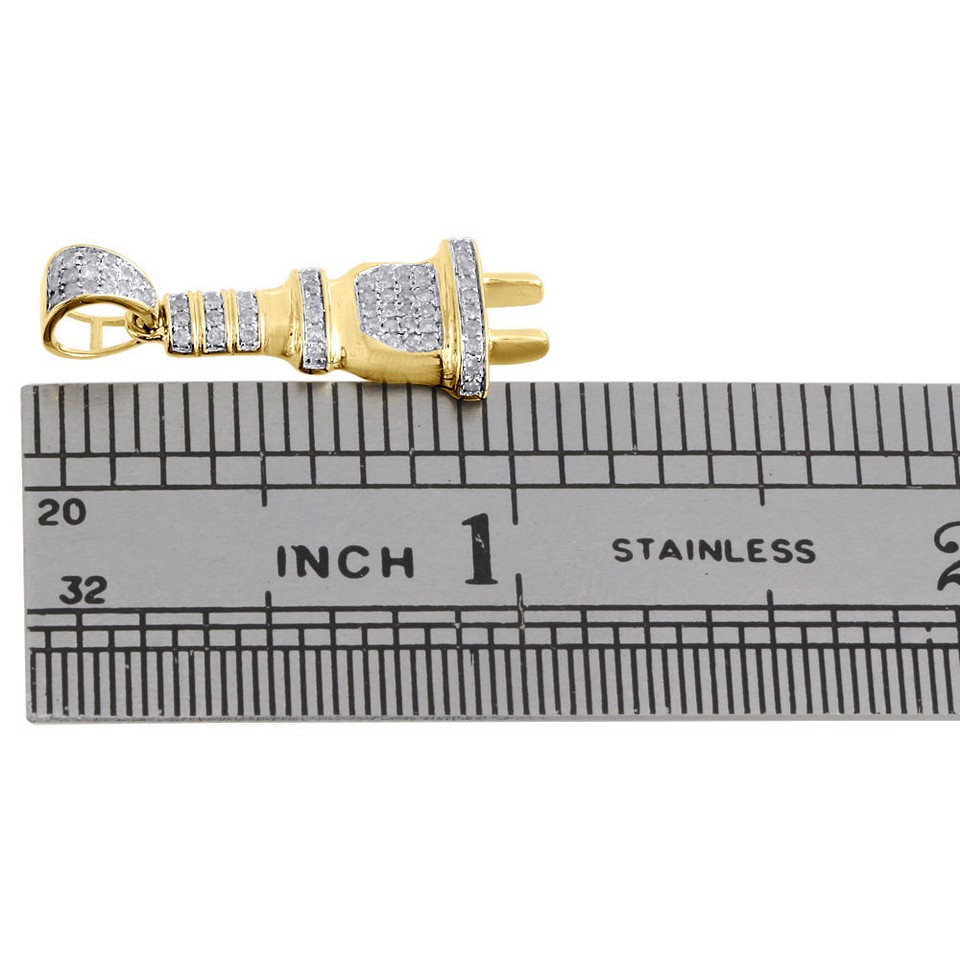 10k Yellow Gold Genuine Diamond Plug Socket Fuse Pendant 1" Mini Charm ...