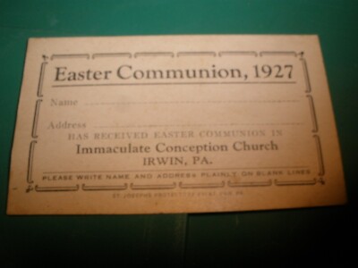 Antique Easter Communion Card 1927 Immaculate Conception Church Irwin ...