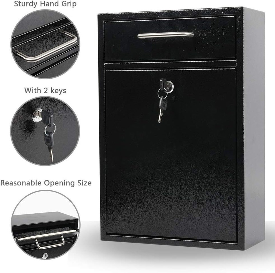 Steel Key Lock Mail Boxes Outdoor, Locking Wall Mount Mailbox, Black | eBay