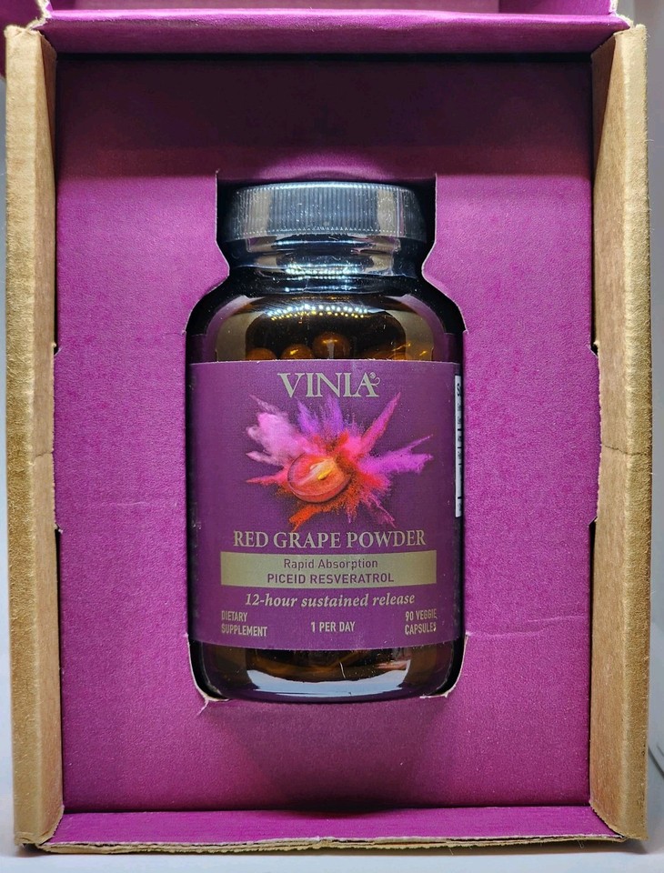 Vinia Red Grape Powder Rapid Absorption 90 Capsules 3 Month Supply Exp ...
