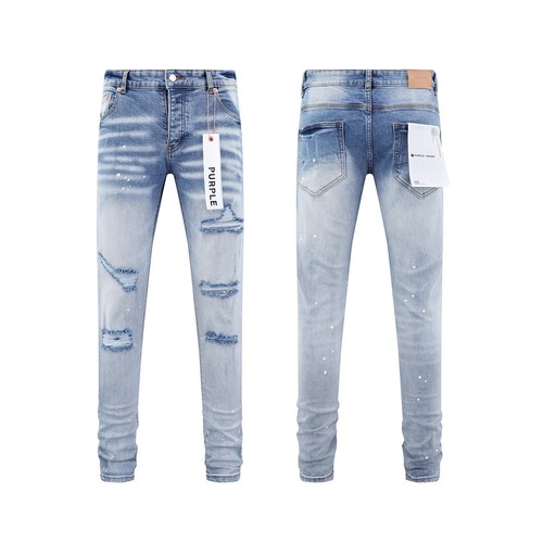 Blue Purple Brand Men Distressed Denim Pants Personality Breakth Slim ...