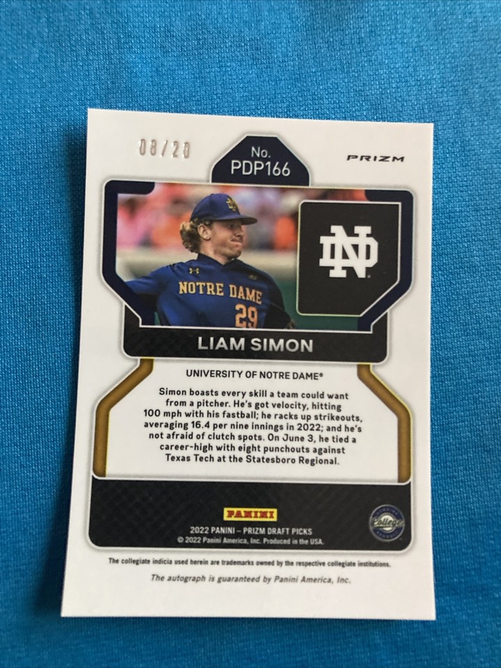 Liam Simon Auto Neon Orange 08/20 Prizm 2022 Panini Prizm Draft Picks ...