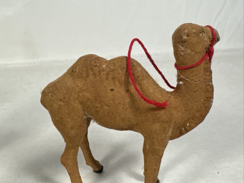 Antique German Putz Nativity 16pc Paper Mache Set Animal's Glass Eyes ...