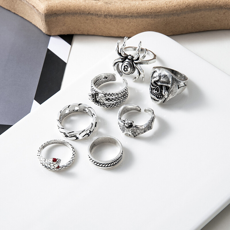 7Pcs/set Punk Snake Rings for Women Gothic Spider Men Jewelry Gift ...
