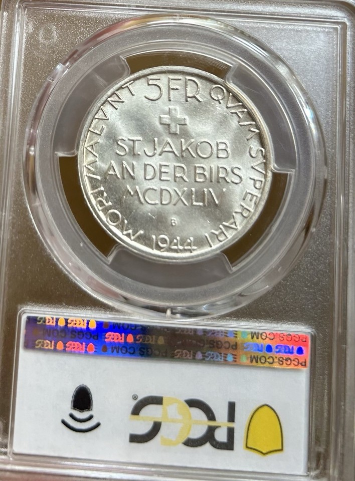 1944 B Switzerland St. Jakob 5 Francs Silve Coin PCGS MS65 -- High ...