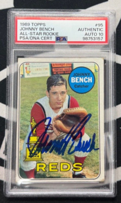 1969 Topps Johnny Bench auto signed Rookie CUP RC #95 Autographed PSA ...