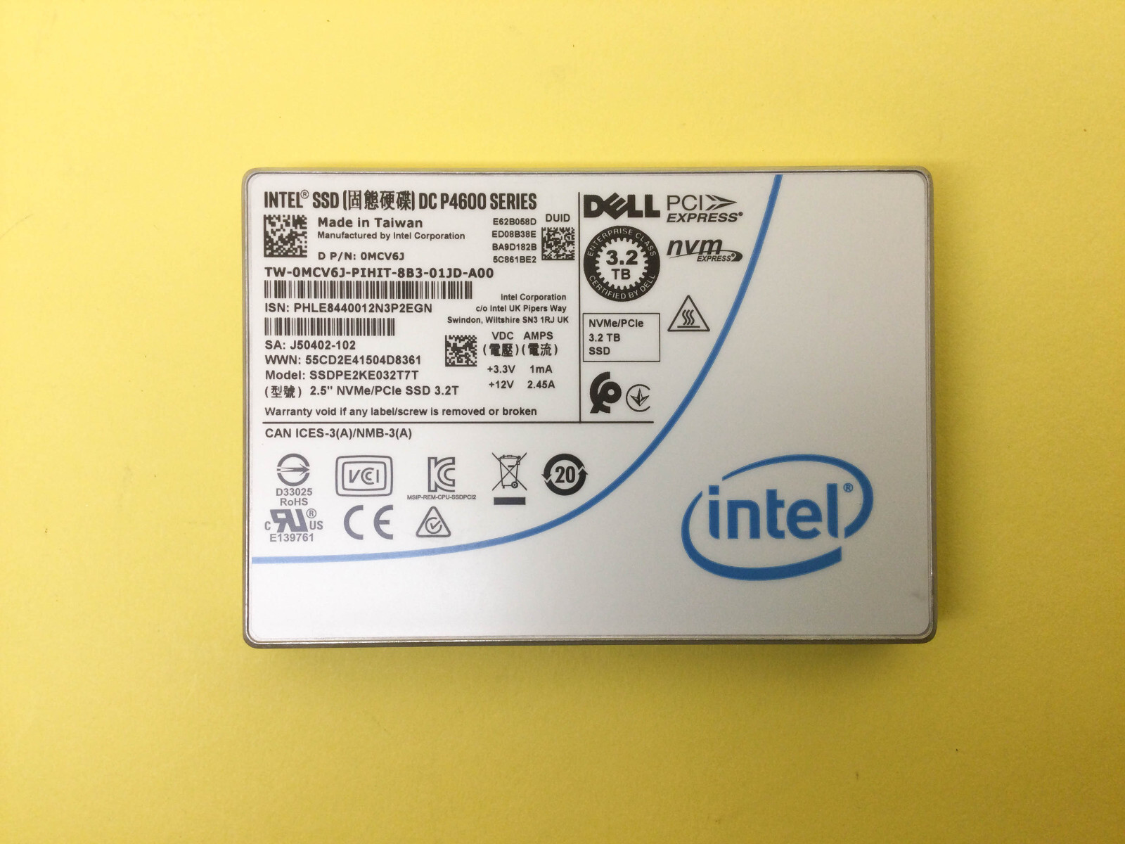 MCV6J DELL Intel DC P4600 Series 3.2TB NVME/PCIe 2.5'' SSD ...