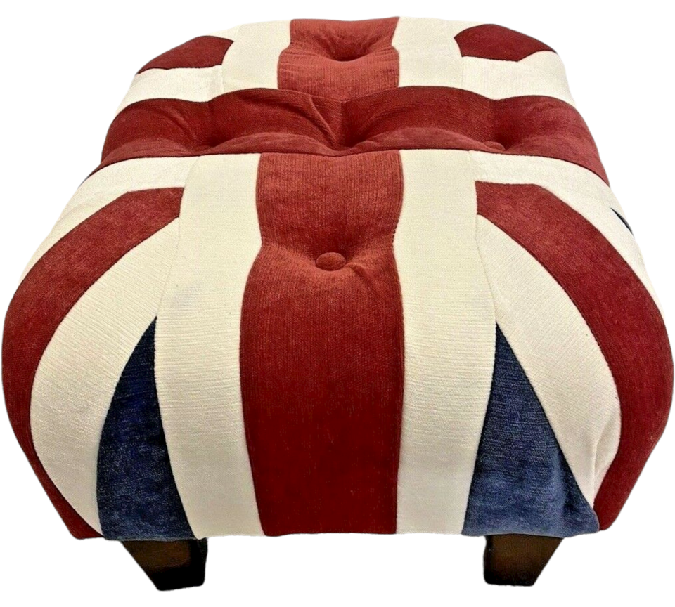 Small Union Jack Footstool / Pouffe /red white blue /UK Made /dark wood ...