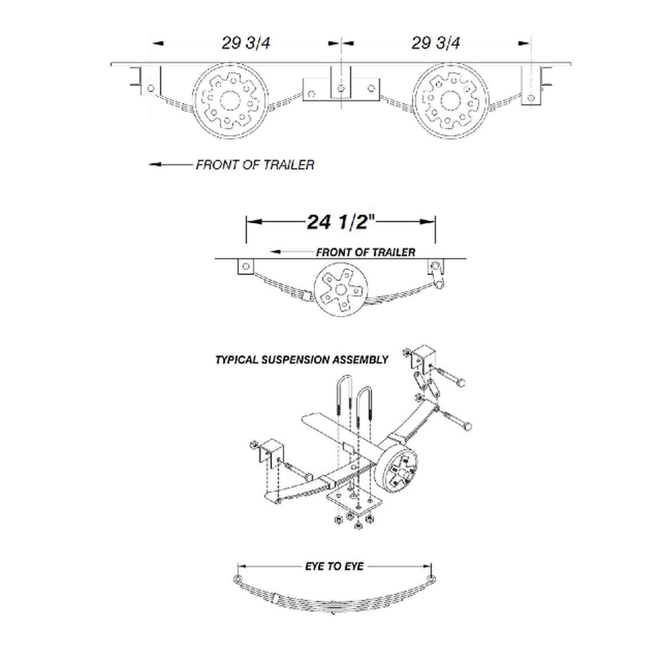 3.5K Trailer Axle 5 lug 95" HF 80" Spring Center 5 on 5" w/ Springs u ...