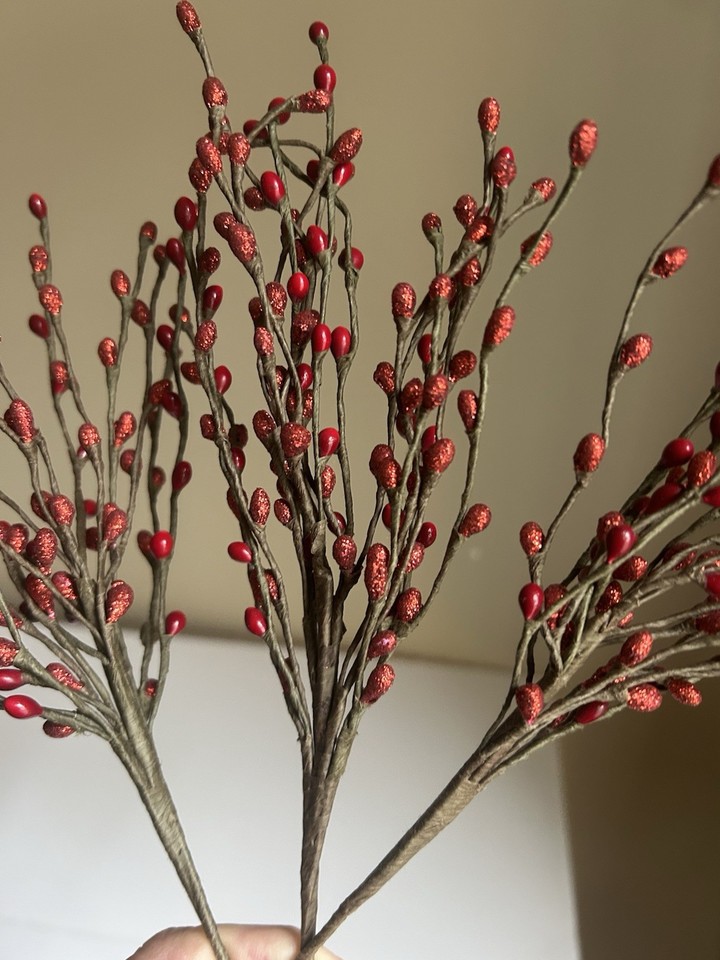 3Pc Red Pip Berries Pip Berry Picks Spray Stems Primitive 10" Valentine ...