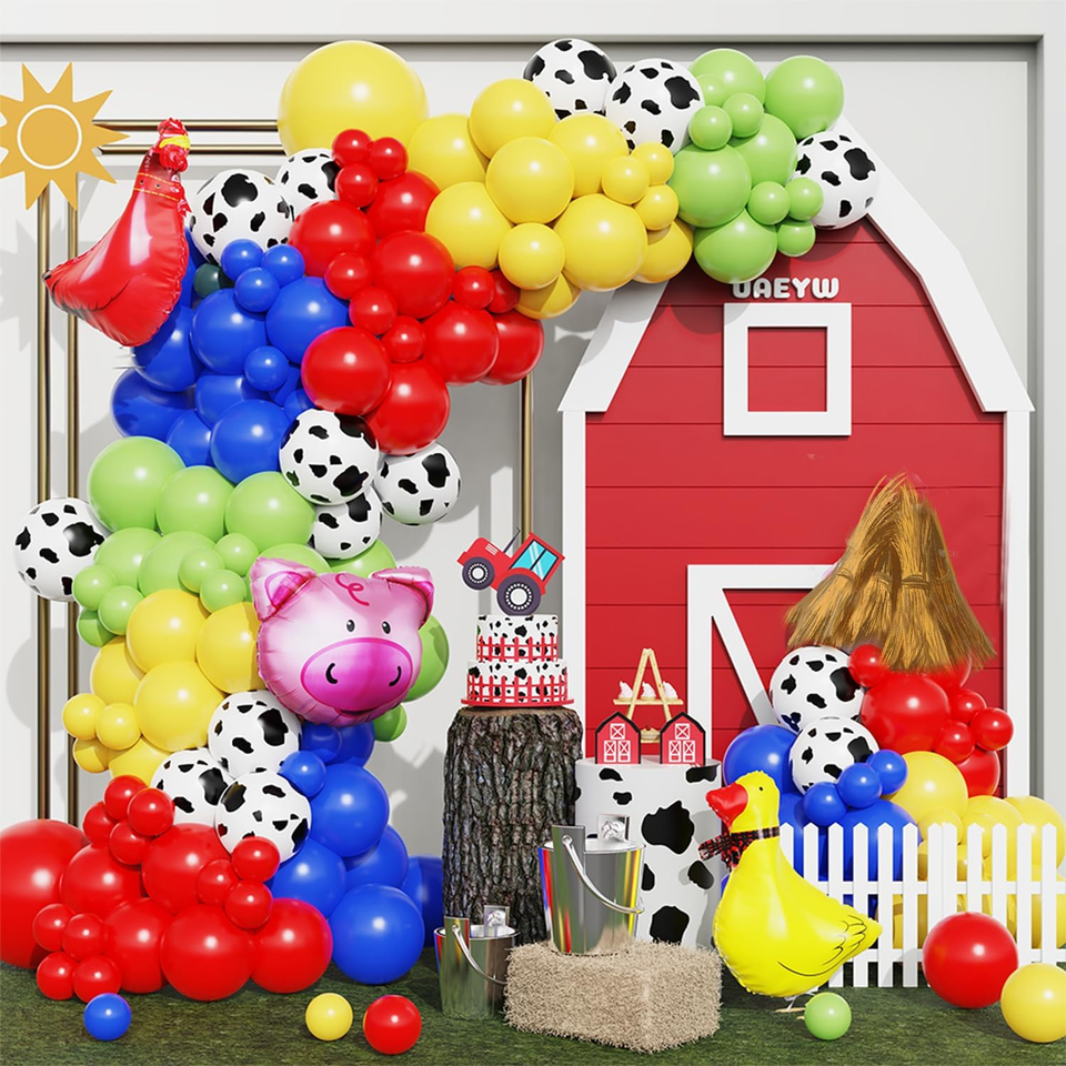 138Pcs Cow Balloon Arch Garland Kit Farm Animals Party Decorations Red ...