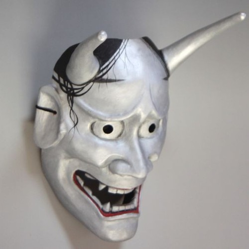 Noh mask Hannya wood carving painted silver Hannya demon mask Kagura ...