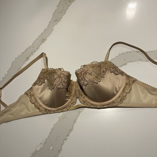 Aerie Gold-Ish Nude Balconette Lined Bra Lace 32D Satin & Lace Retro ...