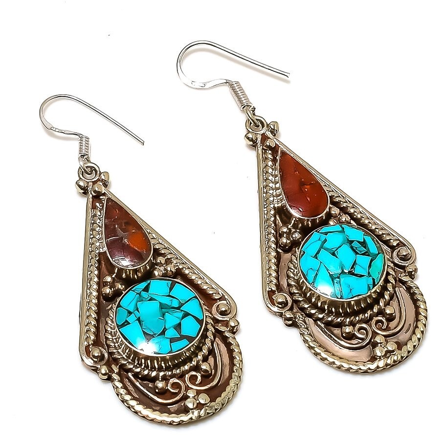 Copper Blue Turquoise, Red Turquoise Gemstone Ethnic Jewelry Earring 2. ...