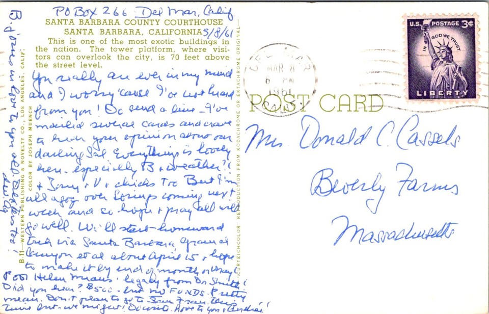 Postcard Santa Barbara Courthouse Exotic Tower Platform California B205 ...