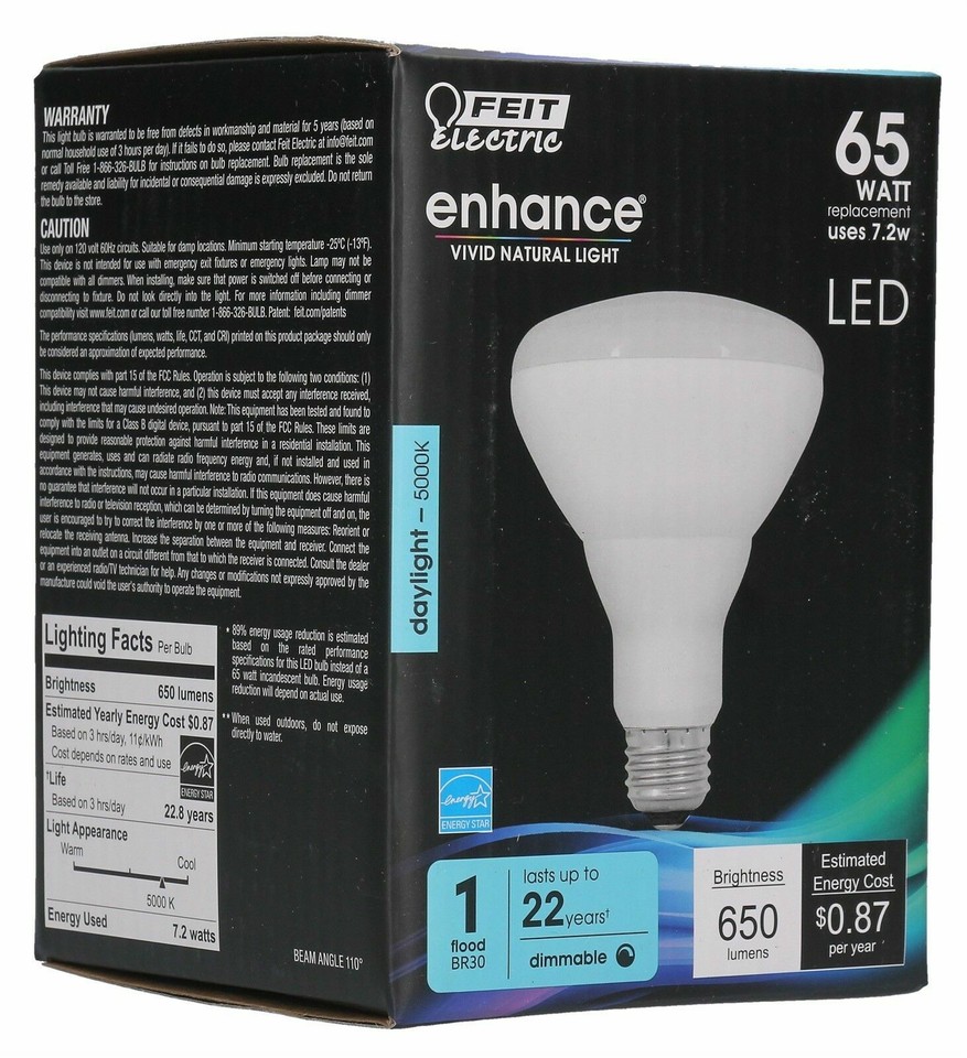 Feit Electric BR30DM/950CA Reflector Led Bulb, 650 Lumens, 5000K, Pack ...
