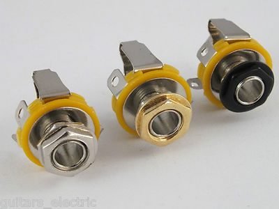1/4" STEREO JACK SOCKET CHROME GOLD or BLACK + Nuts & Washer for ...