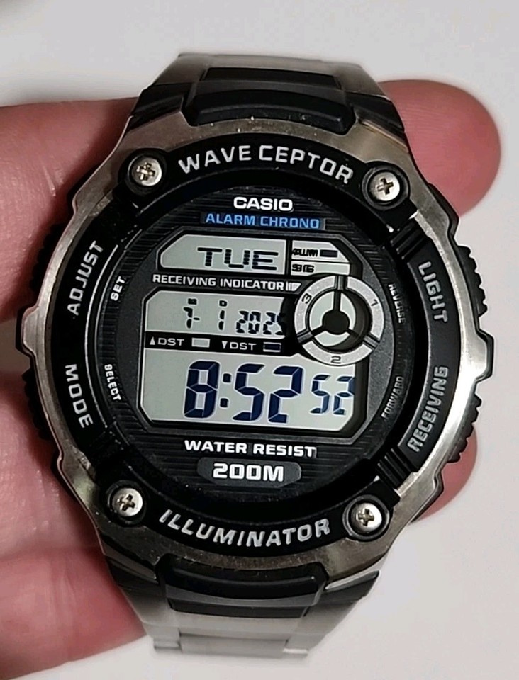 Clean Casio Wave Ceptor 3140 WV200A Men's Quartz Wristwatch Working ...