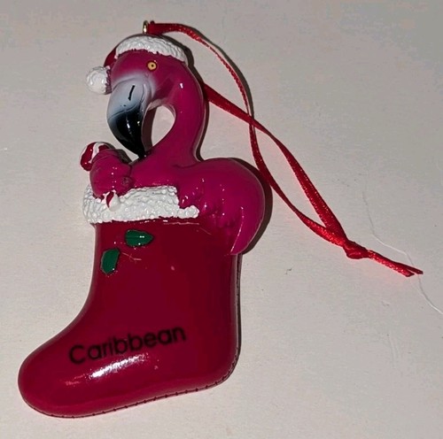 Caribbean Flamingo Santa Hat & Stocking Candy Cane Christmas Ornament ...