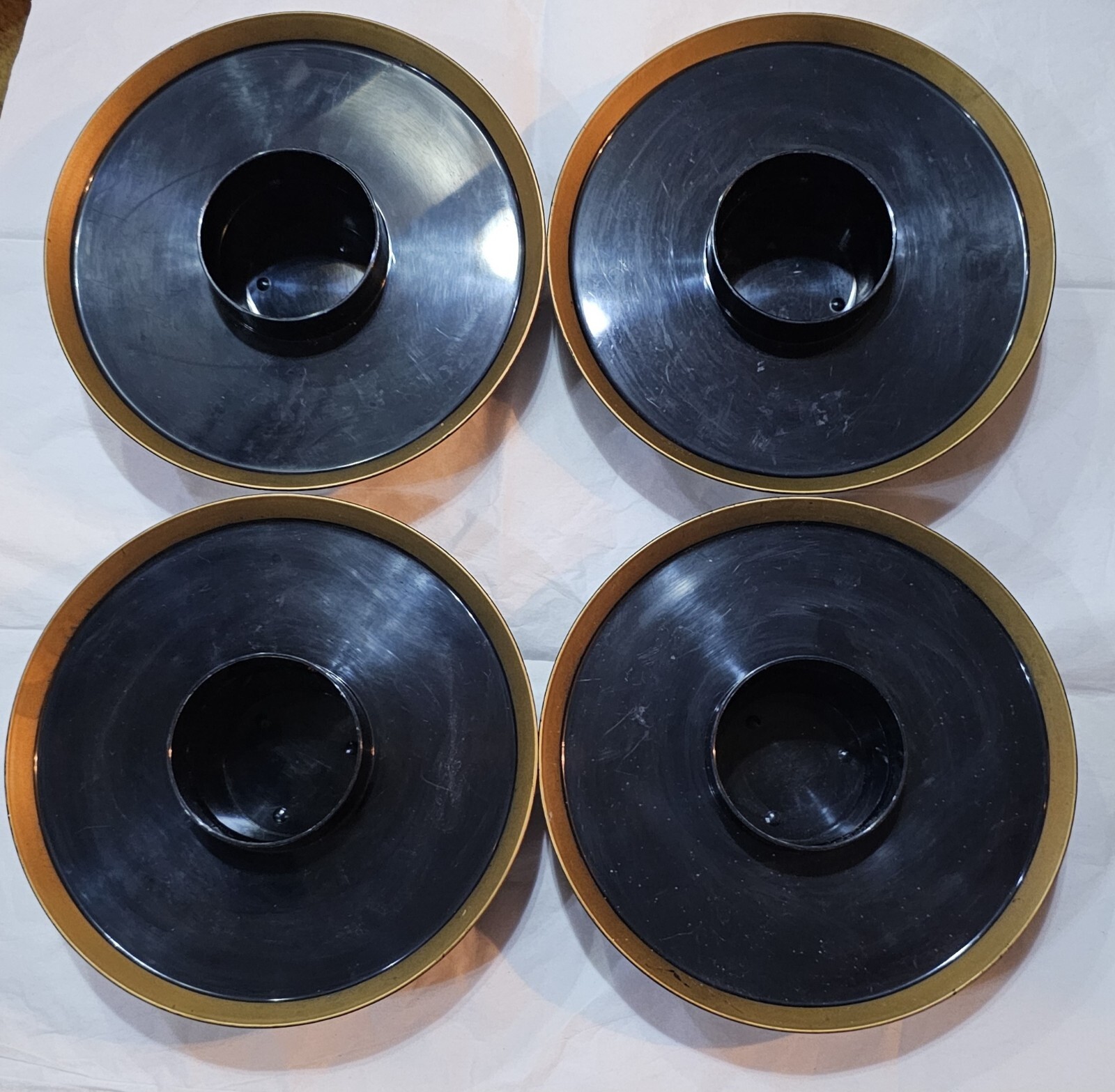 Retro Hi-Snack Party Plates Serv-Rite Set Of 4 Matching Black Gold Trim ...