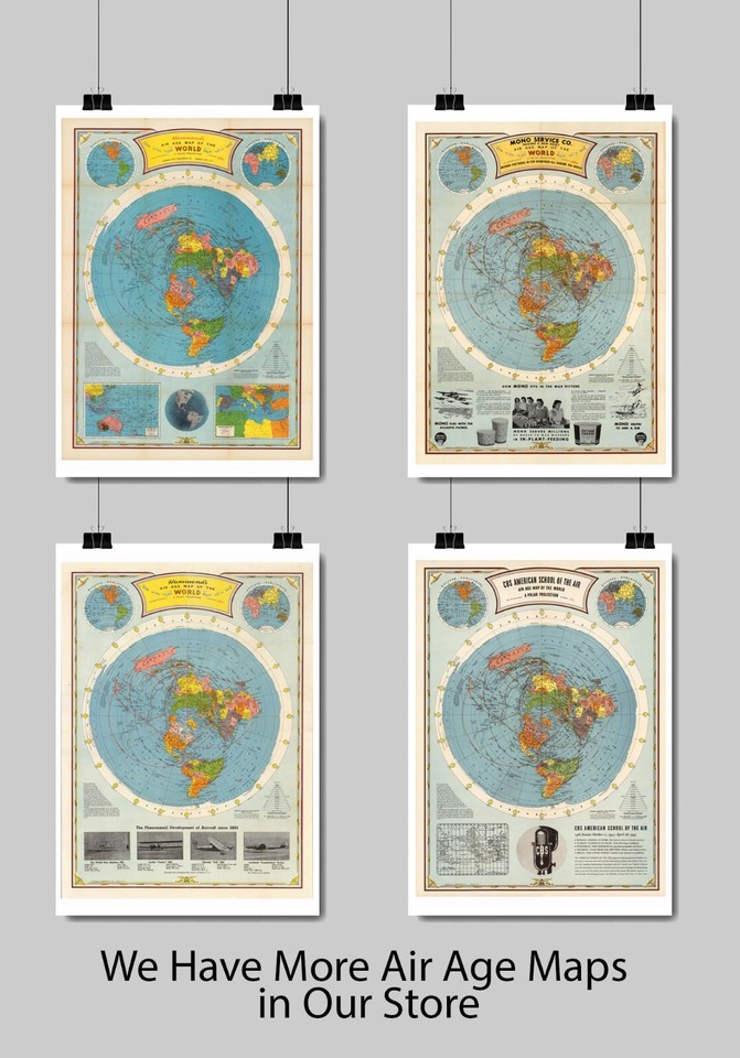 Flat Earth Air Age Map of the World 1948 Wall Art Poster Print Home ...