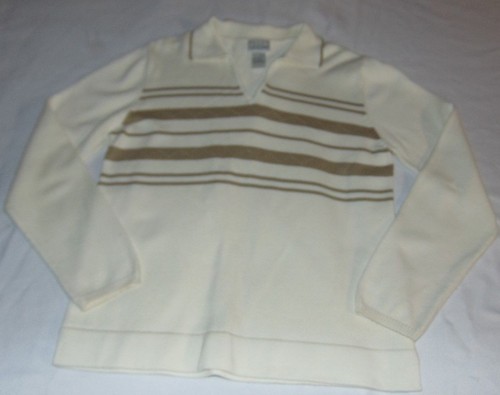 Cream Color w/Tan Stripe CLC CRICKET LANE COLLECTION Longsleeve SWEATER ...