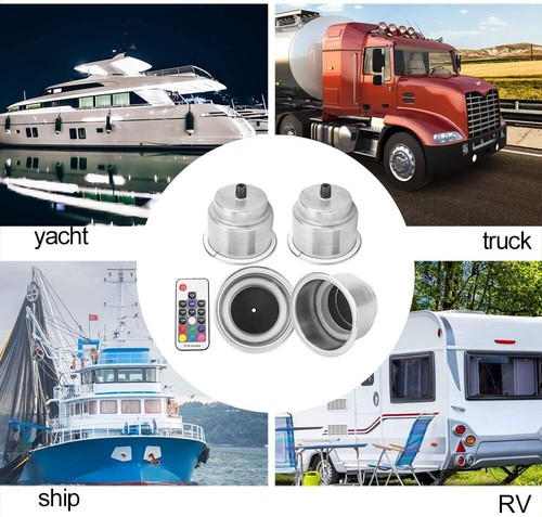 4Pcs DC 12V RGB LED Car Beverage Bottle Cup Holders with Remote Control ...