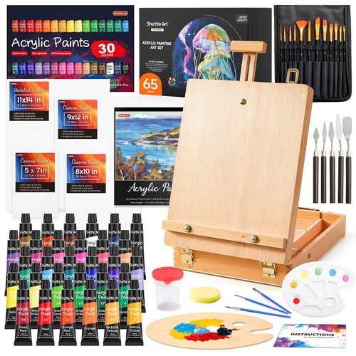 Artistic Bliss 65 Pack Acrylic Paint Set with Wooden Easel - Complete ...