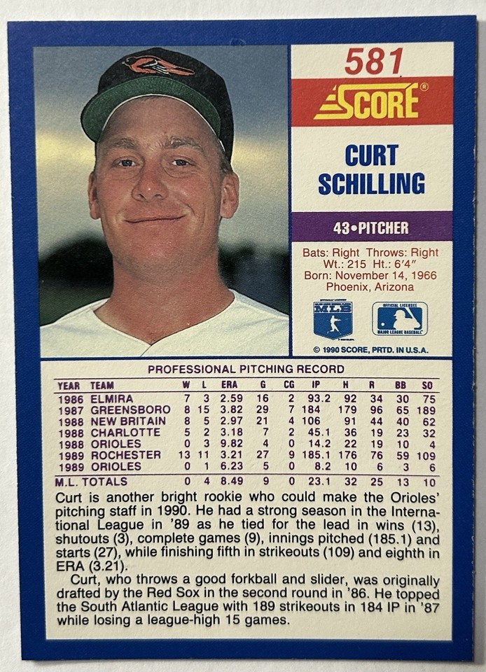 1990 Score Baseball Curt Schilling #581 Lot of 18 Cards | eBay