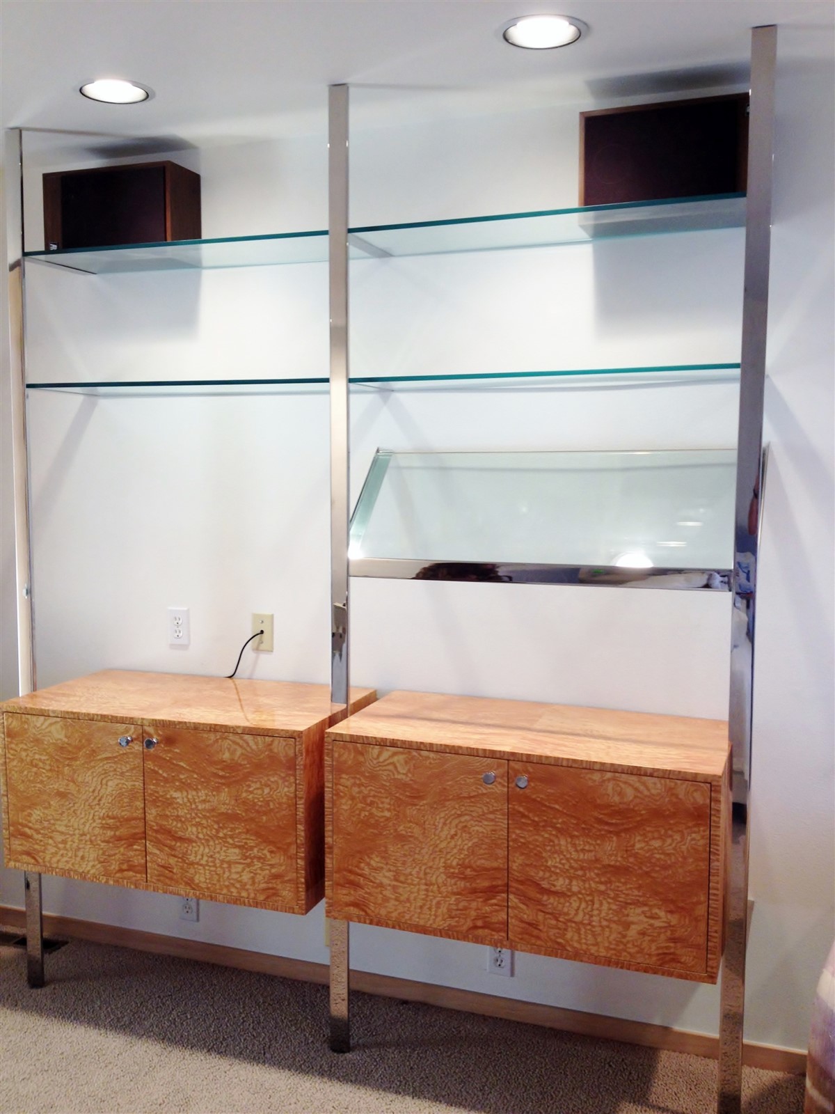 Luxe PACE COLLECTION Milo Baughman BURL Chrome Wall Storage System Leon ...