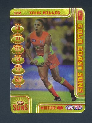 2018 AFL Teamcoach Gold Card Insert Touk Miller Gold Coast Suns #102 | eBay