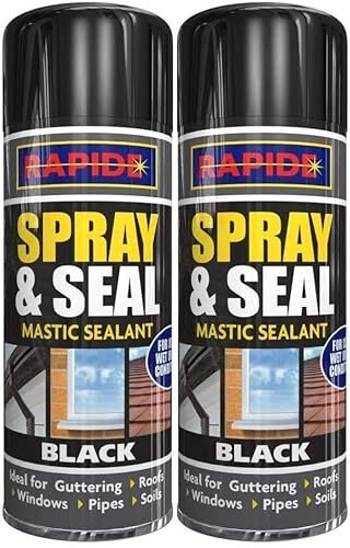 2 x Black Mastic Sealant Leak Stop Spray Seal Fix Guttering Roof Pipe ...