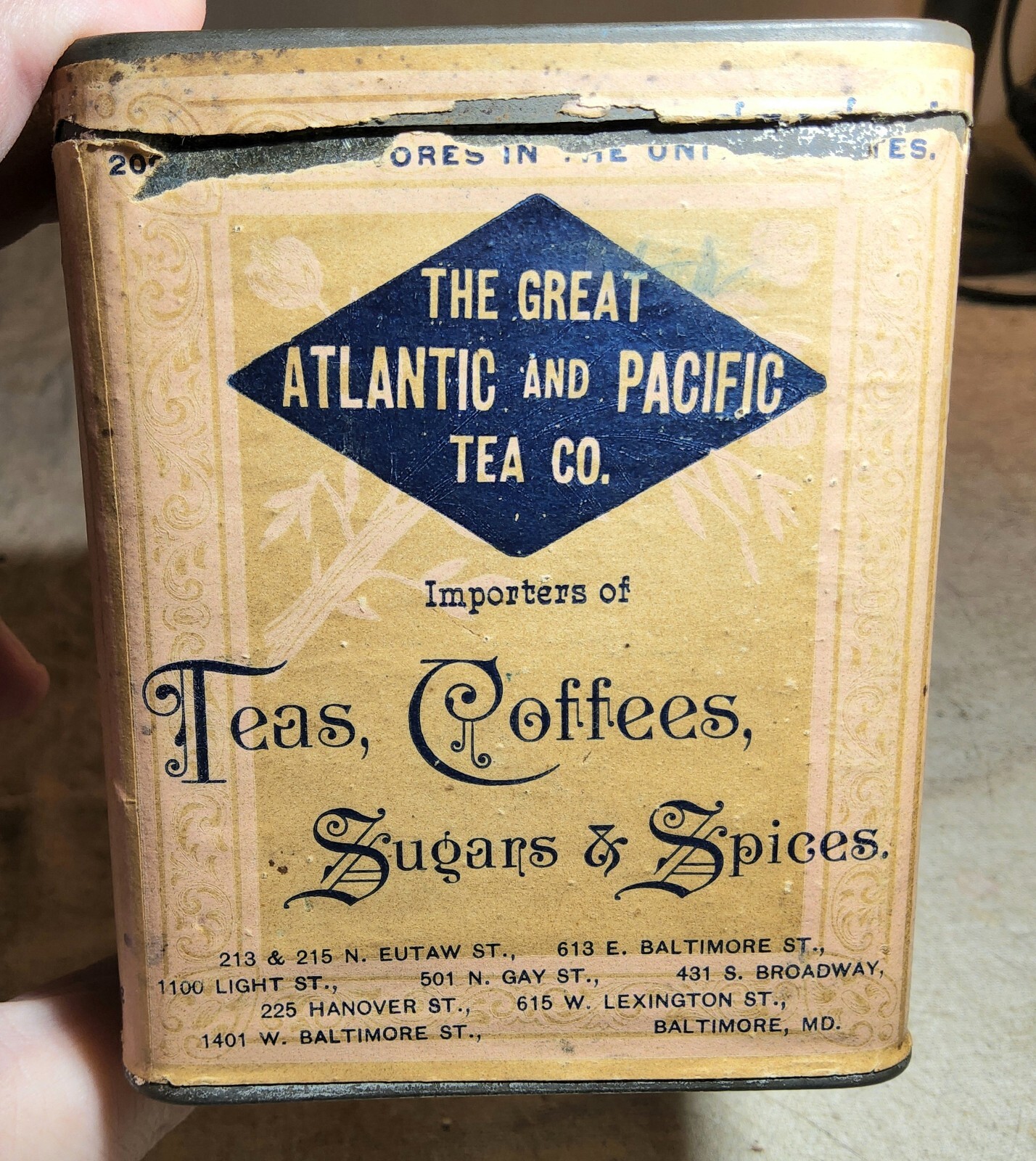 RARE ANTIQUE THE GREAT ATLANTIC AND PACIFIC TEA CO. SPICE TIN w/FULL ...
