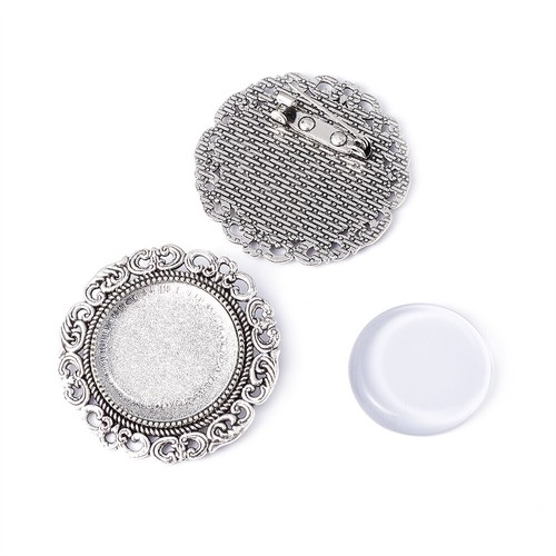 5 Sets Retro Tibetan Flower Brooch Blanks Bases DIY Setting & 25mm ...